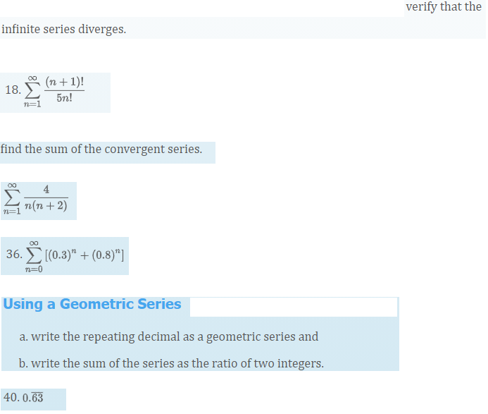 Solved verify that the infinite series diverges. 18. (n + | Chegg.com