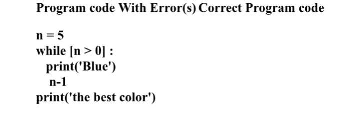 Solved Program code With Error(s) Correct Program code n=5 | Chegg.com