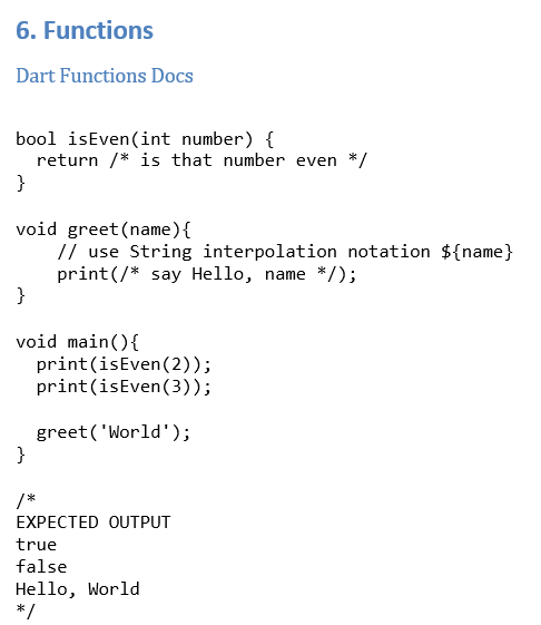 Solved Intro to Dart You will be modifying the code snippets | Chegg.com