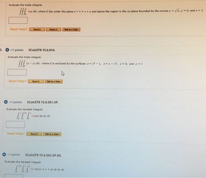 Solved Evaluate the triple integral. 1/ 4xy dv, where Elies | Chegg.com