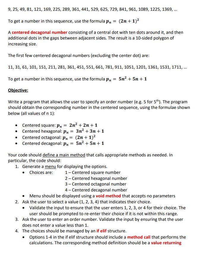 Solved Centered Polygonal Number Menu (100 pts) Centered | Chegg.com