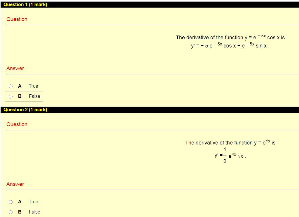 Solved Question 1 (1 mark) Question The derivative of the | Chegg.com