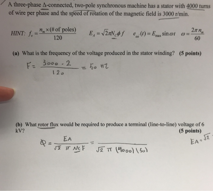 Solved / A three-phase Δ-connected, two-pole synchronous | Chegg.com