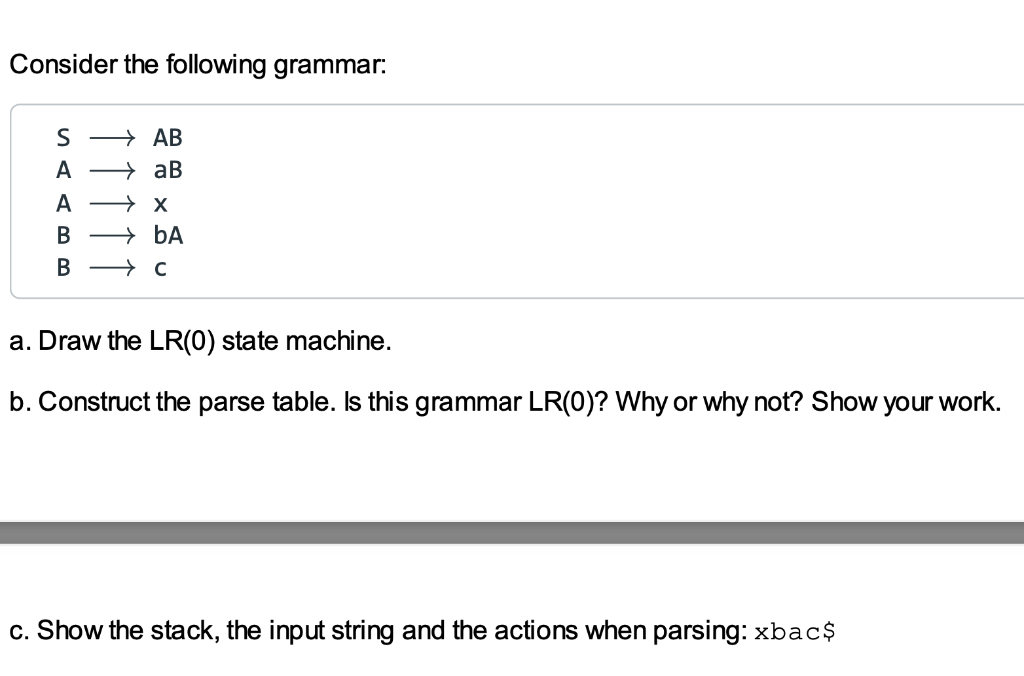 Solved Consider the following grammar: S —— AB A - aB A - X | Chegg.com