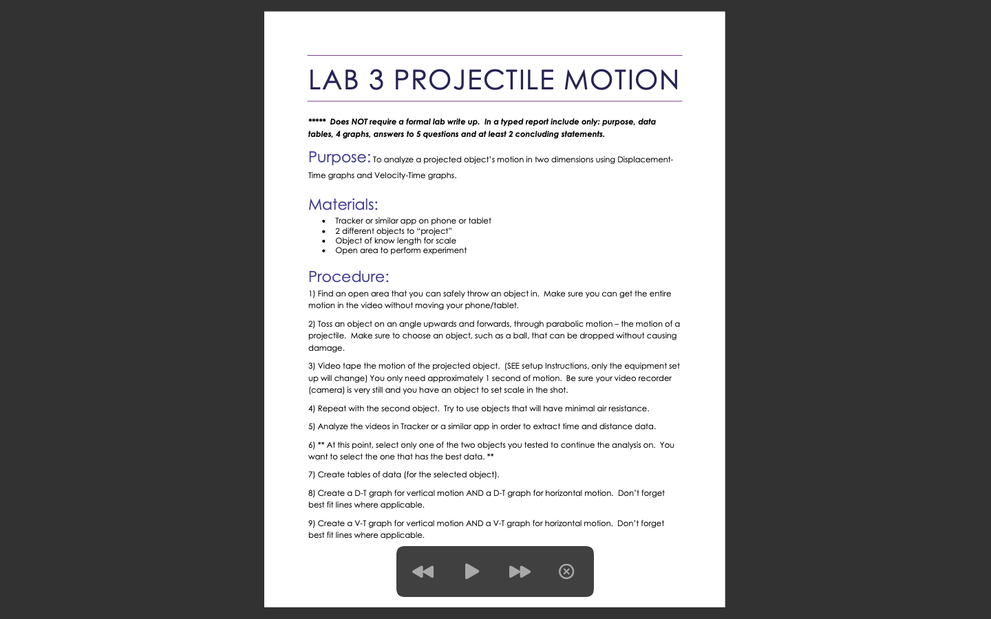 Solved LAB 3 PROJECTILE MOTION ***** Does NOT require a | Chegg.com