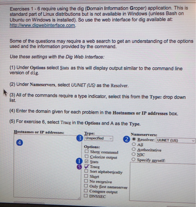 Solved Exercises 1-6 require using the dig (Domain | Chegg.com