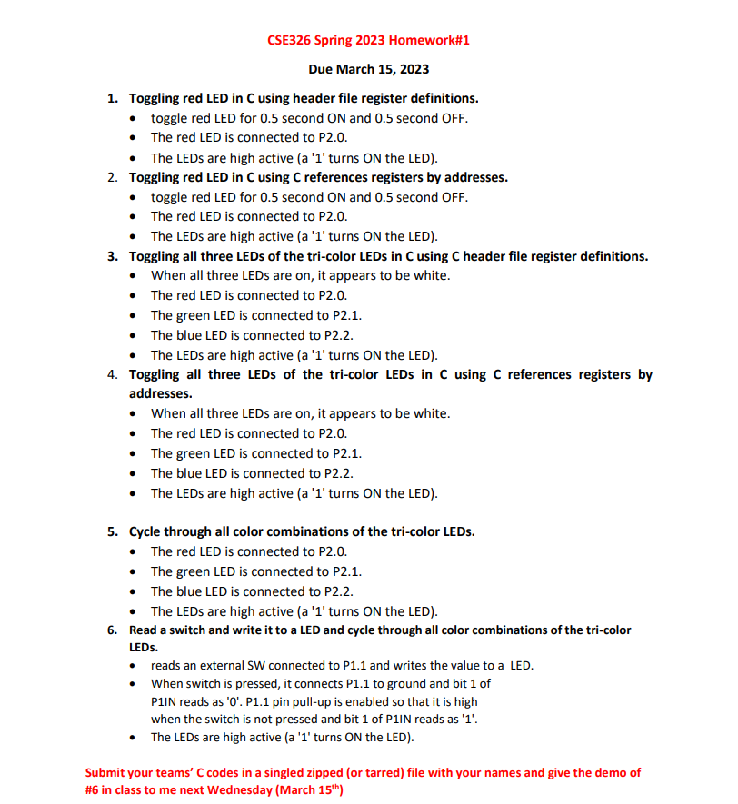 Solved 1. Toggling red LED in C using header file register | Chegg.com
