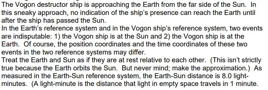 Solved The Vogon destructor ship is approaching the Earth | Chegg.com