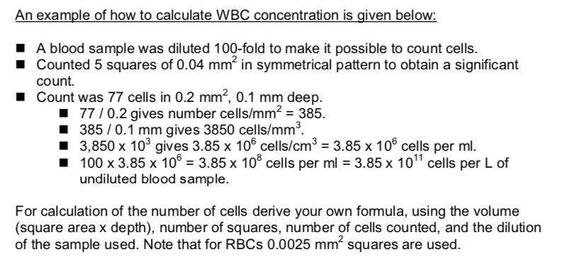 Solved Calculate the number of RBCs and WBCs using the | Chegg.com