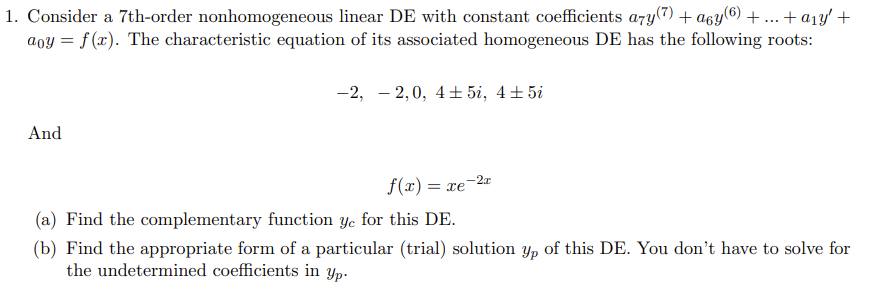 Solved Consider a 7 ﻿th-order nonhomogeneous linear DE with | Chegg.com