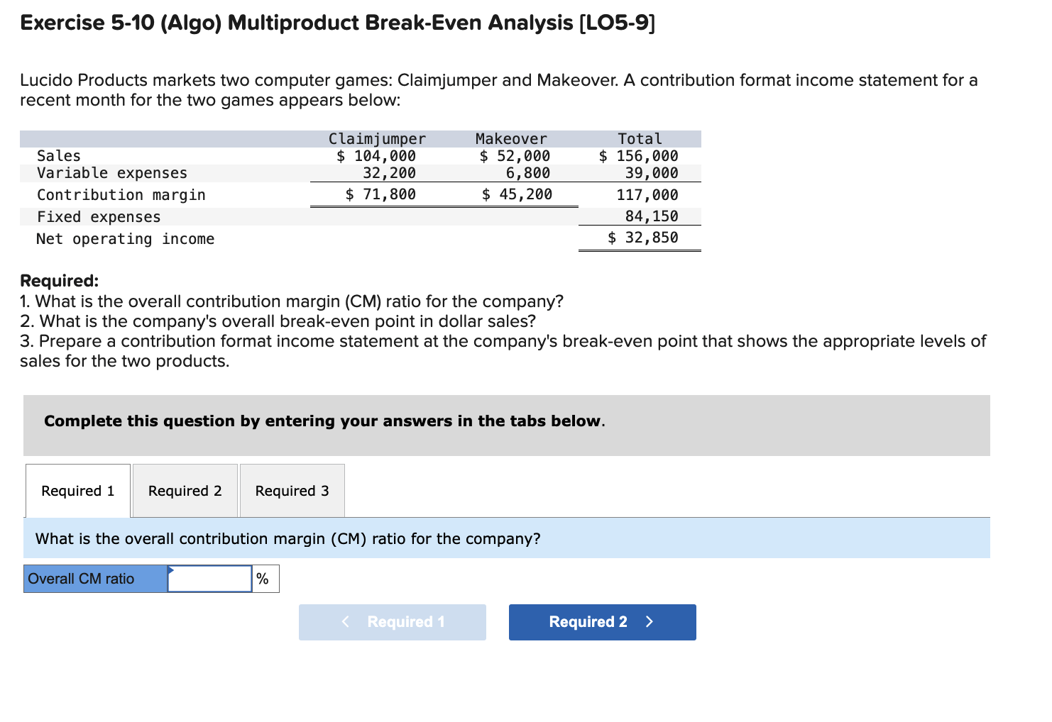 Solved Exercise 5-10 (Algo) Multiproduct Break-Even Analysis | Chegg.com Solved Exercise 5-10 (Algo) Multiproduct Break-Even Analysis | Chegg.com