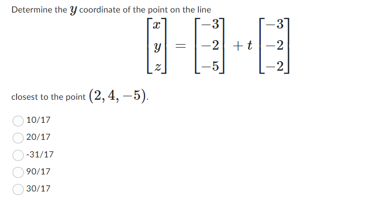 Solved Determine the y coordinate of the point on the line | Chegg.com