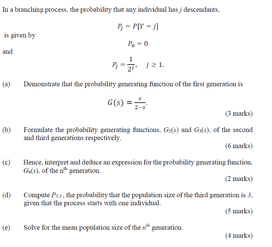 In a branching process, the probability that any | Chegg.com