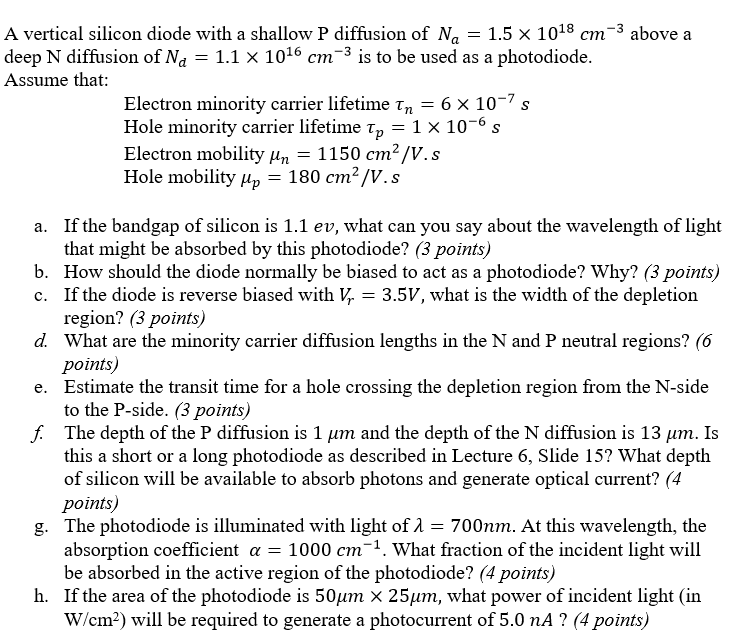 Solved A vertical silicon diode with a shallow P diffusion | Chegg.com