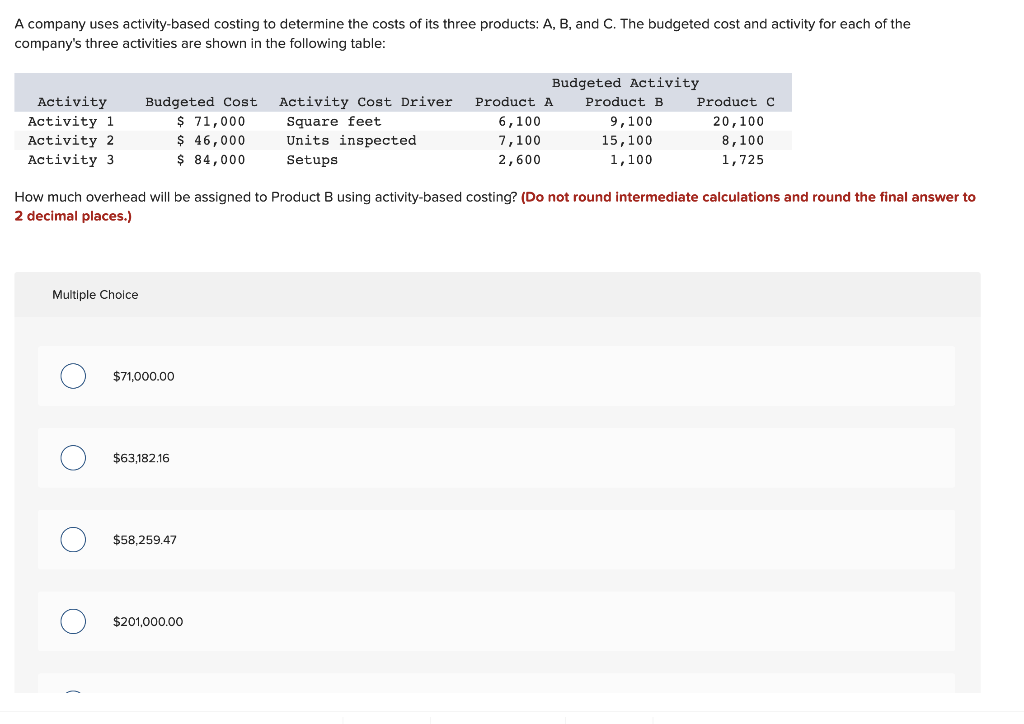 Solved A company uses activity-based costing to determine | Chegg.com