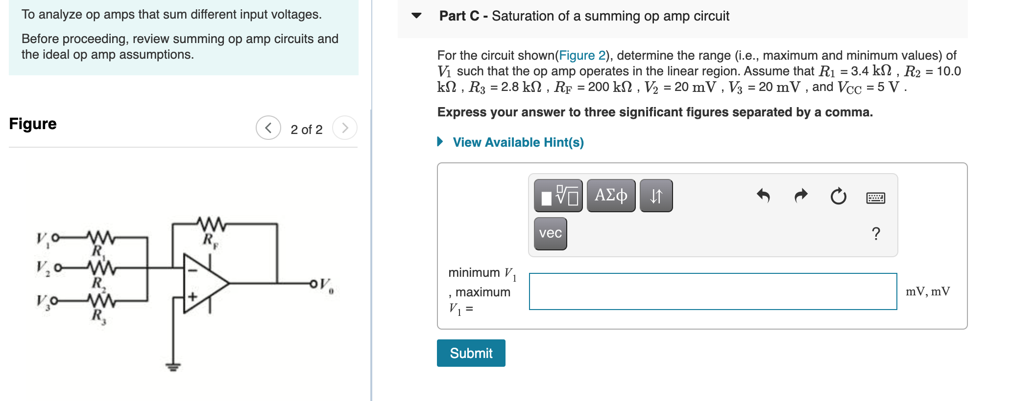 Solved Part C - Saturation of a summing op amp circuit To | Chegg.com