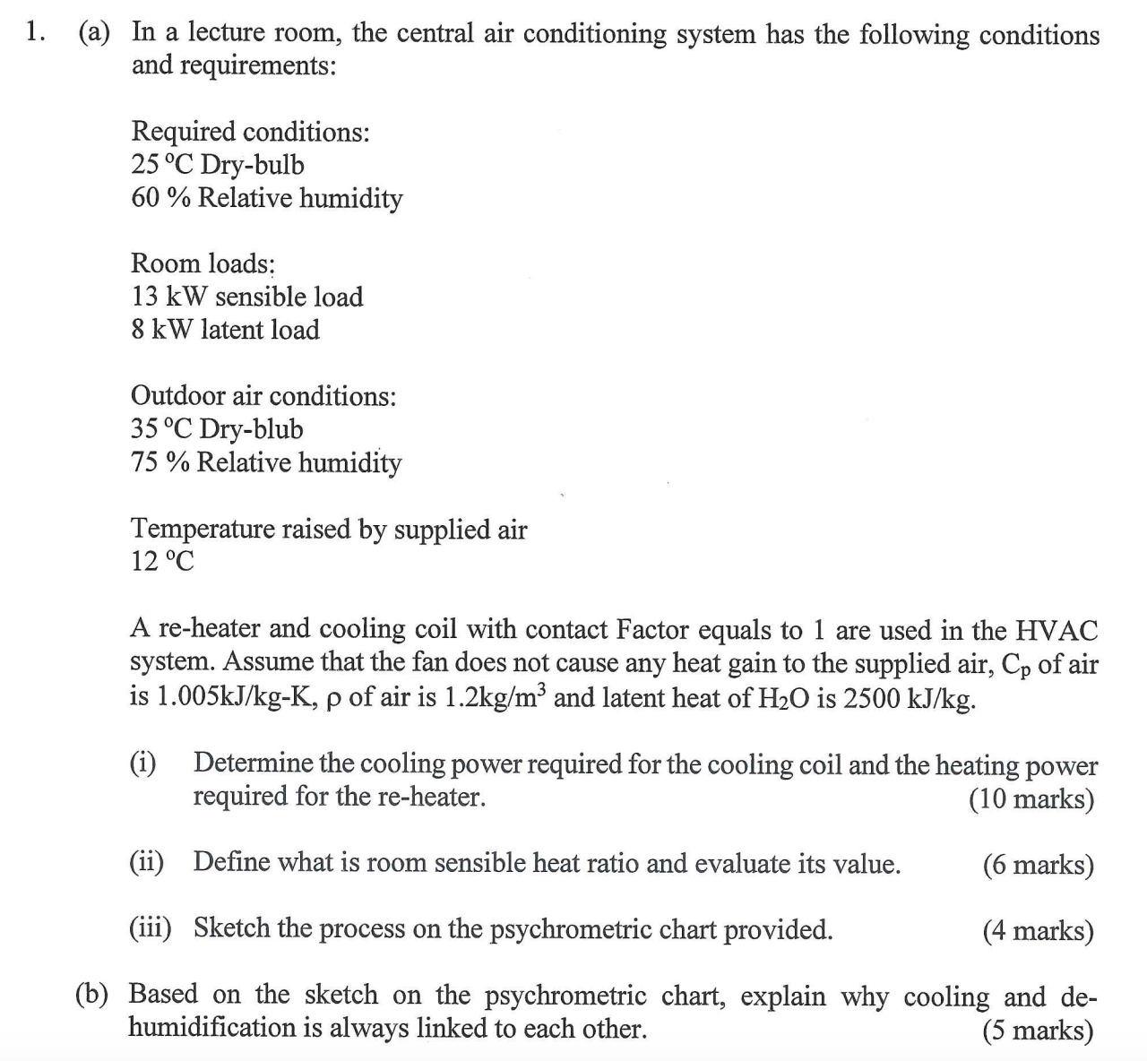 Solved (a) In a lecture room, the central air conditioning | Chegg.com
