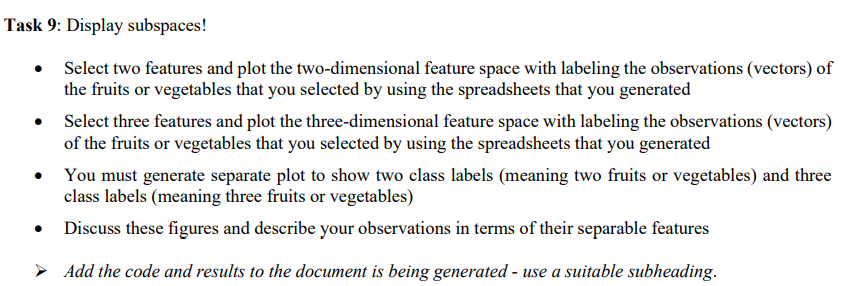 Task 9: Display subspaces! - Select two features and | Chegg.com