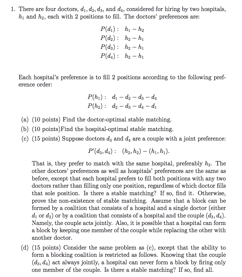 Solved 1. There are four doctors, d1,d2,d3, and d4, | Chegg.com
