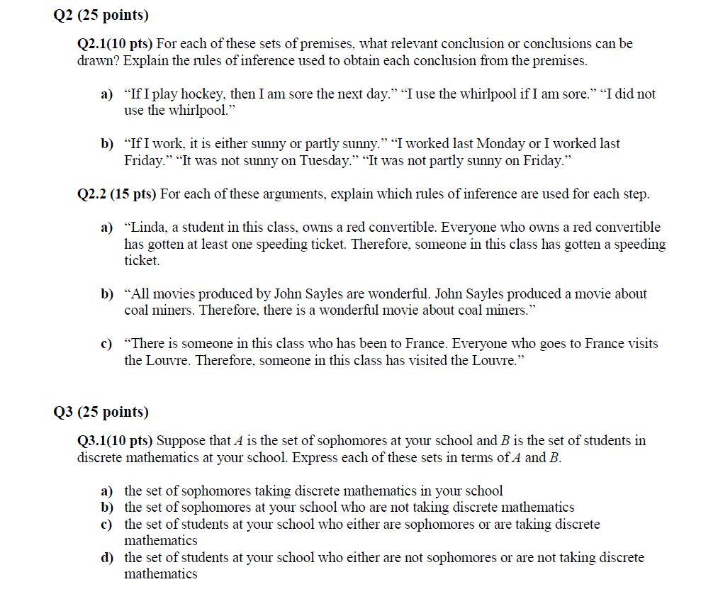 Solved Q2 (25 points) Q2.1(10 pts) For each of these sets of | Chegg.com