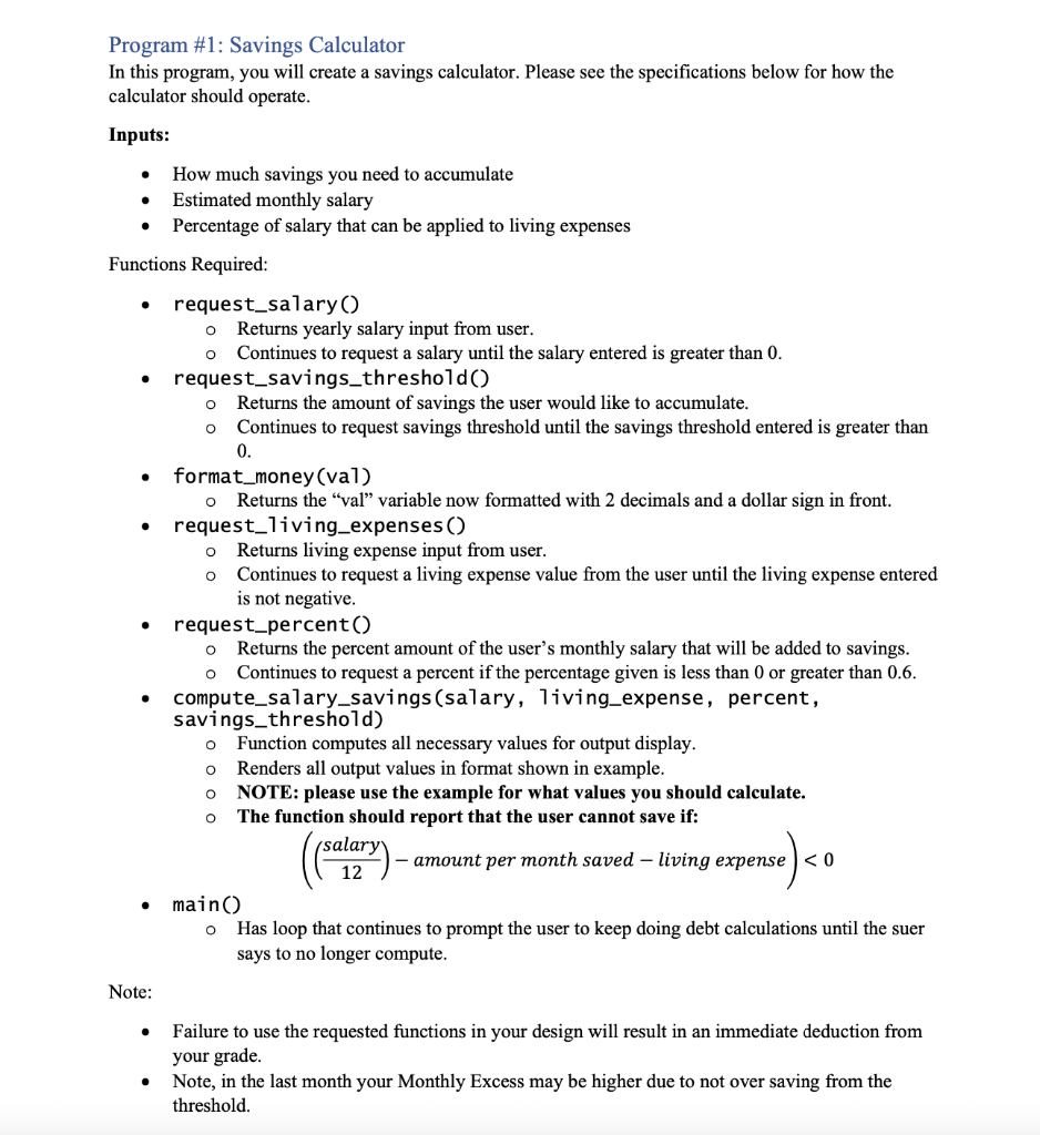 Program \#1: Savings Calculator In this program, you | Chegg.com