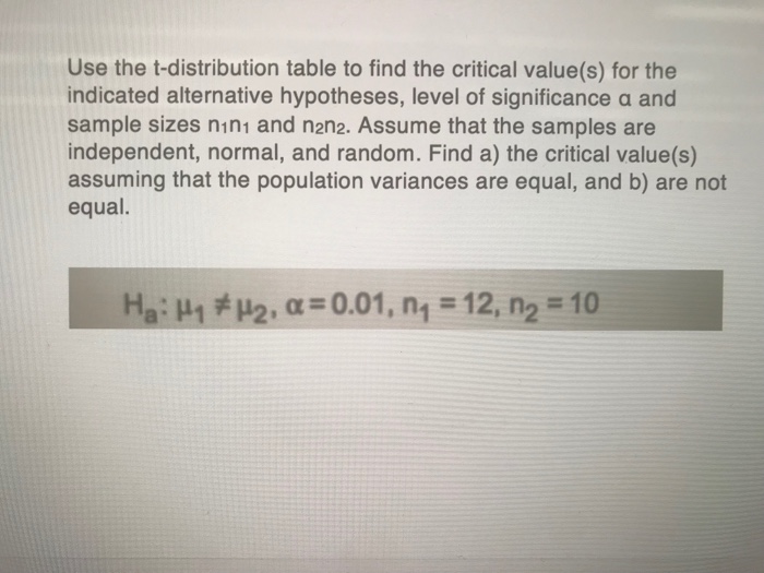 Solved Use the t-distribution table to find the critical | Chegg.com