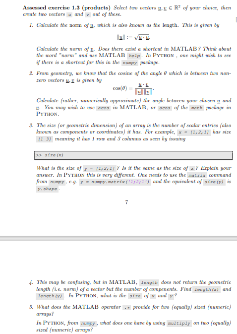 Solved Assessed exercise 1.3 (products) Select two vectors | Chegg.com