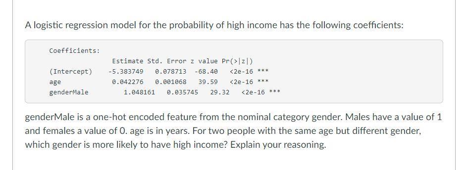 A logistic regression model for the probability of | Chegg.com
