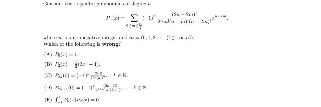 Solved Consider the Legendre polynomials of degree n | Chegg.com
