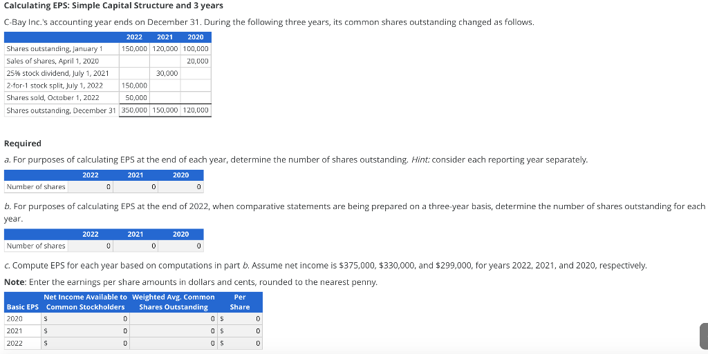 Solved 2022 Calculating EPS: Simple Capital Structure and 3 | Chegg.com