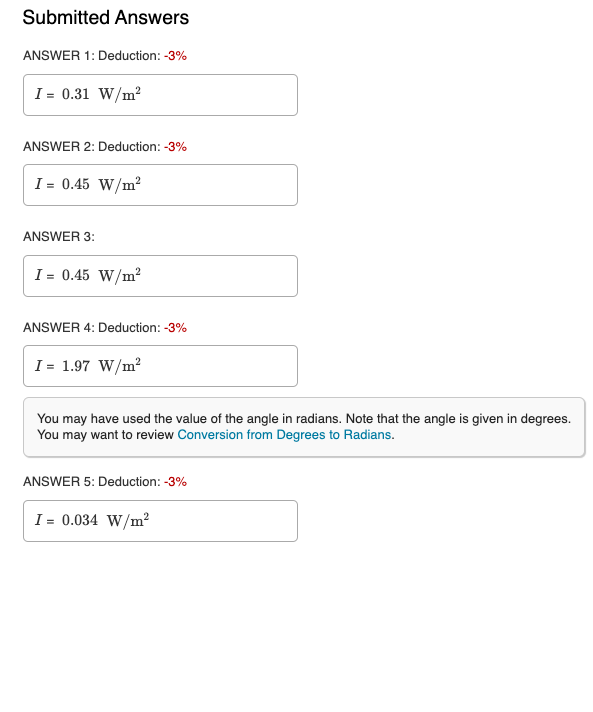 Solved Submitted Answers ANSWER 1: Deduction: −3% ANSWER 2: | Chegg.com