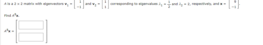 Solved 1 A is a 2 x 2 matrix with eigenvectors V1 = and V2 | Chegg.com