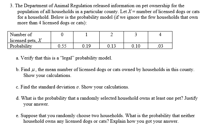 Solved 3. The Department of Animal Regulation released | Chegg.com