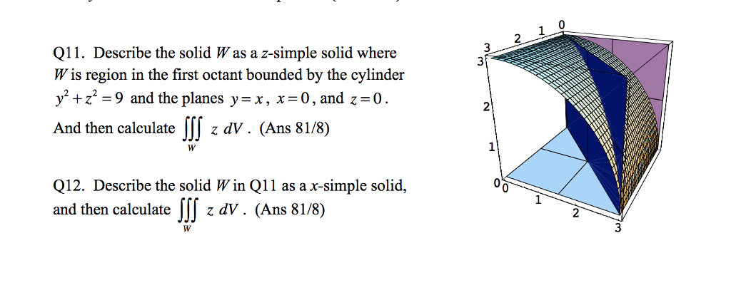 Solved Q11. Describe the solid W as a z-simple solid where W | Chegg.com