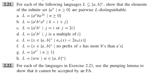 Solved 2.21. For each of the following languages L S{a,b}", | Chegg.com