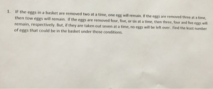Solved If the eggs in a basket are removed two at a time, | Chegg.com