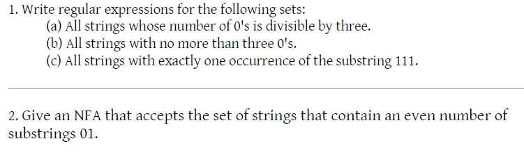 Solved 1. Write regular expressions for the following sets: | Chegg.com