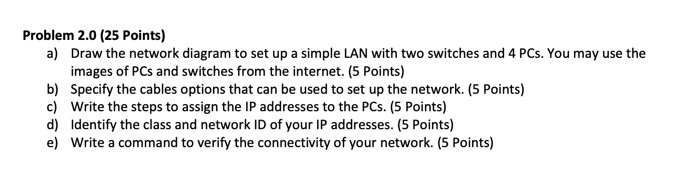 Solved Problem 2.0 (25 Points) a) Draw the network diagram | Chegg.com
