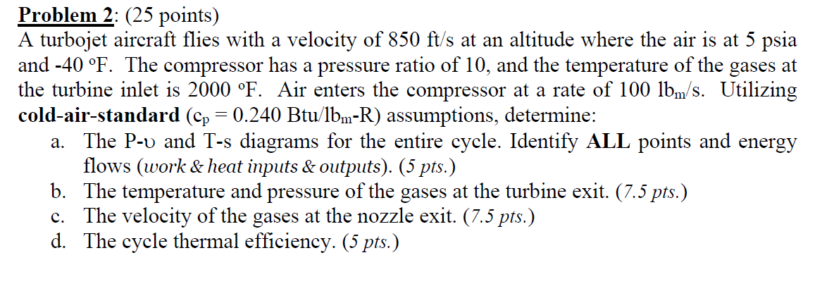 Solved Problem 2: (25 points) A turbojet aircraft flies with | Chegg.com