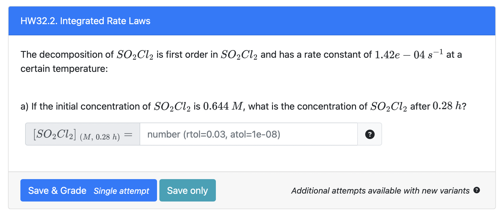 Solved The decomposition of SO2Cl2 is first order in SO2Cl2 | Chegg.com