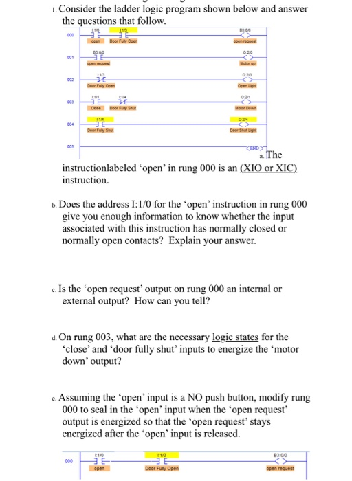 1. Consider the ladder logic program shown below and | Chegg.com