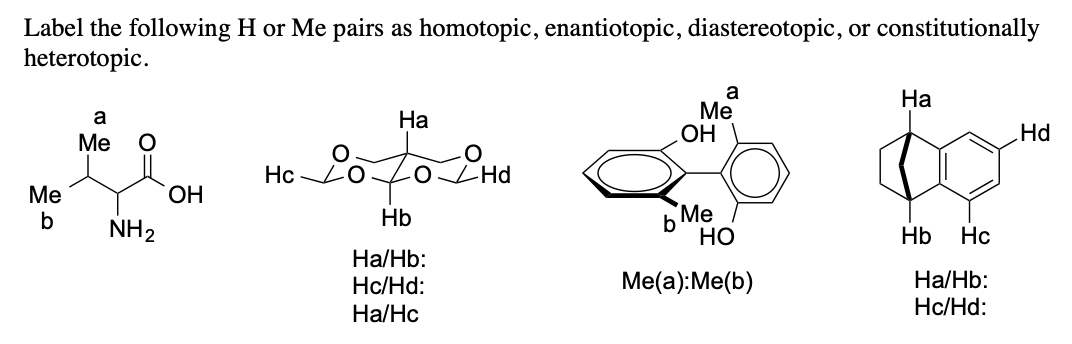 Solved Label the following H or Me pairs as homotopic, | Chegg.com