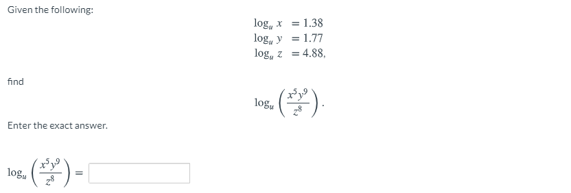 Solved Given the following: log, x = 1.38 log, y = 1.77 log, | Chegg.com