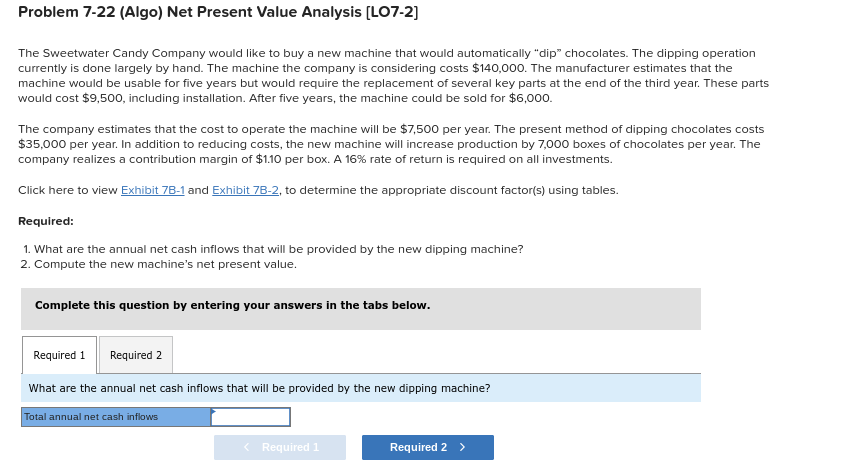 Solved Problem 7-22 (Algo) Net Present Value Analysıs | Chegg.com
