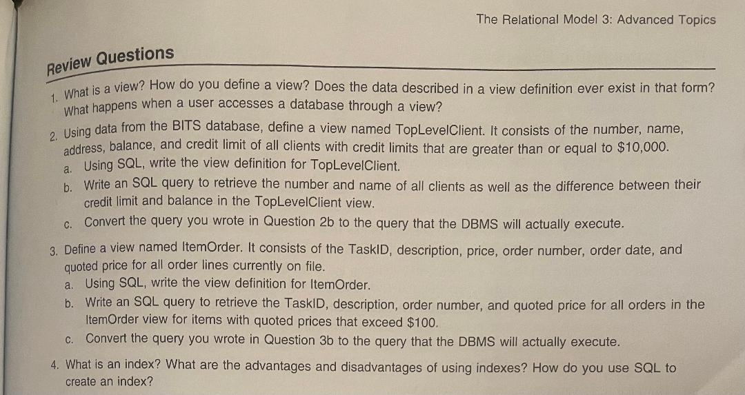 Solved The Relational Model 3: Advanced Topics 1. What is a | Chegg.com