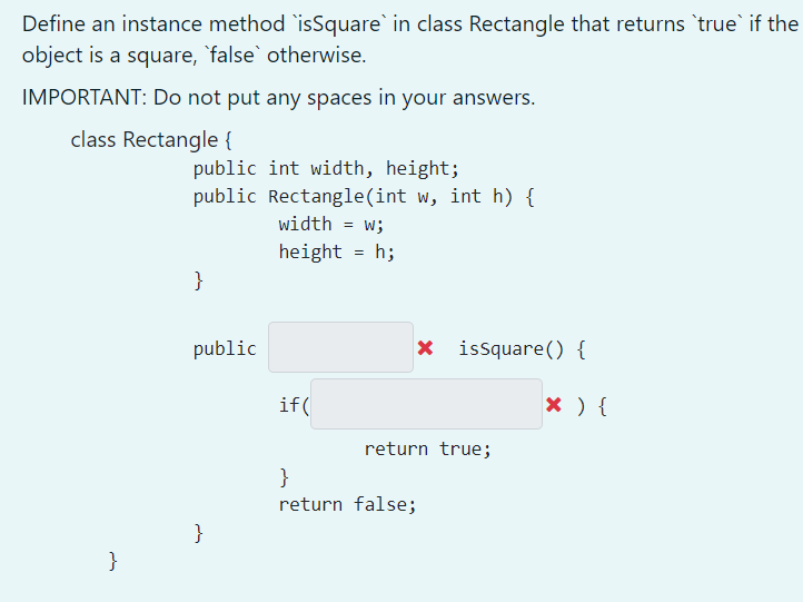 Solved I know public boolean is square as the first | Chegg.com