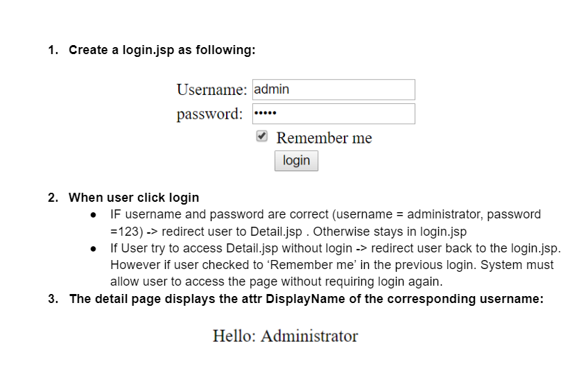 Solved 1. Create a login.jsp as following: Username: admin | Chegg.com