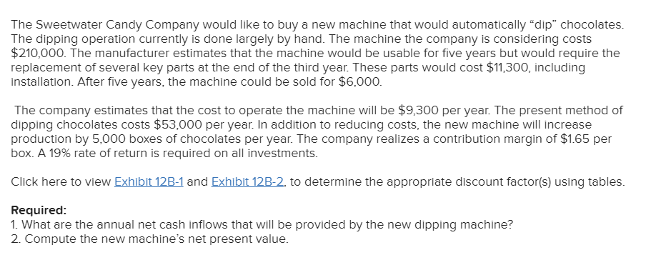 Solved The Sweetwater Candy Company would like to buy a new | Chegg.com