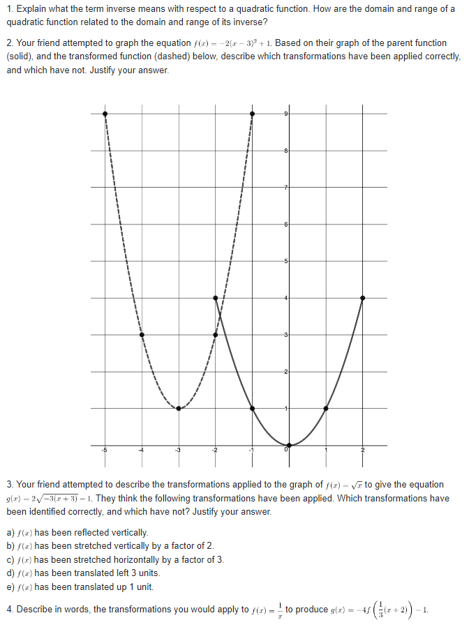 Solved quadratic function related to the domain and range of | Chegg.com