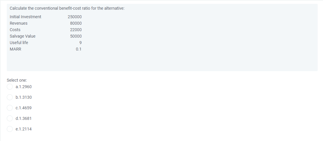 Solved Calculate the conventional benefit-cost ratio for the | Chegg.com